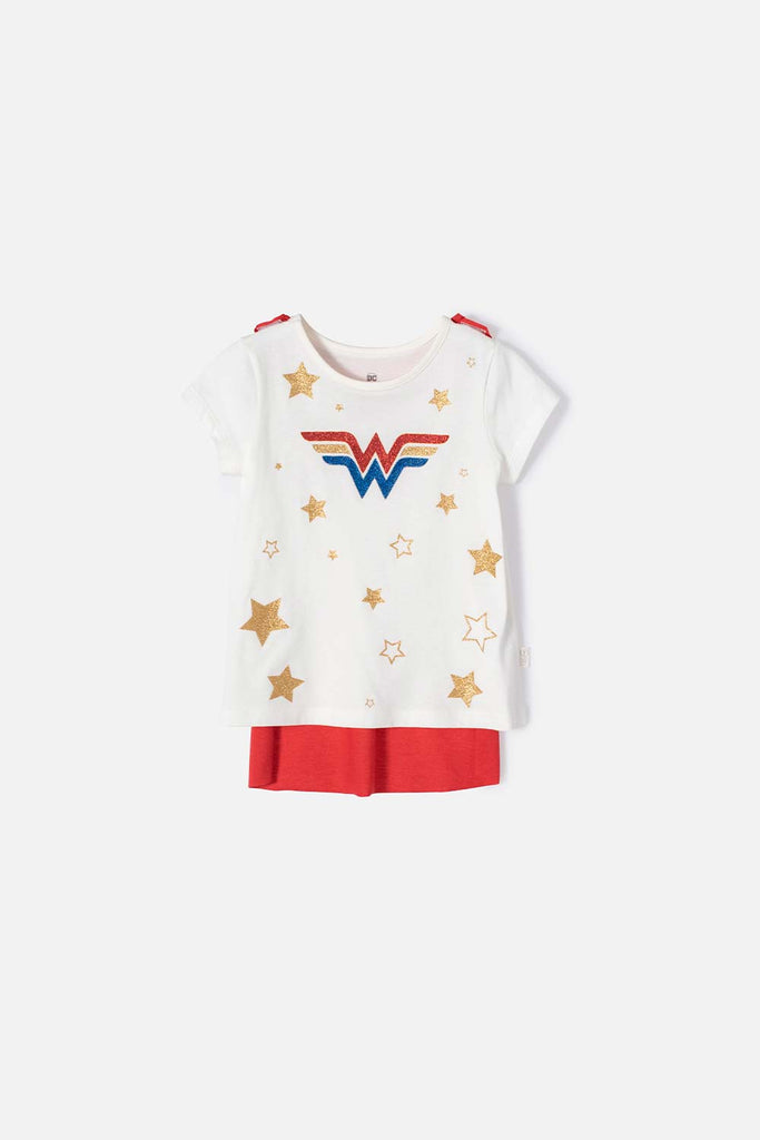 CAMISETA DE LA MUJER MARAVILLA MARFIL MANGA CORTA PARA NIÑA 2T A 5T ...